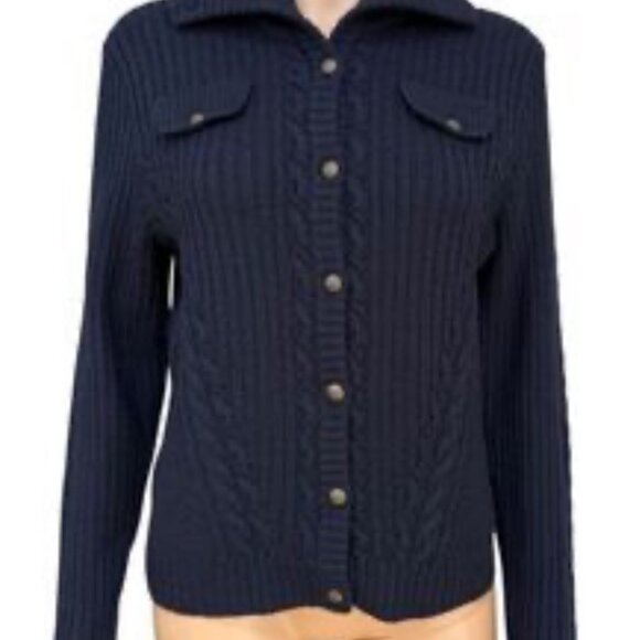 Talbots | Sweaters | Talbots Petite Navy Cable Knit Cardigan Sweater Xs ...